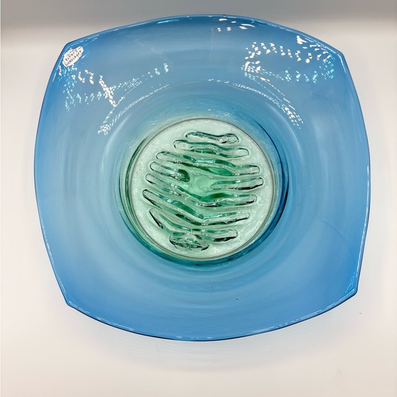 BLENKO | Art | Blenko 982 Big Sky Blue Green Art Glass Bowl Handcrafted ...